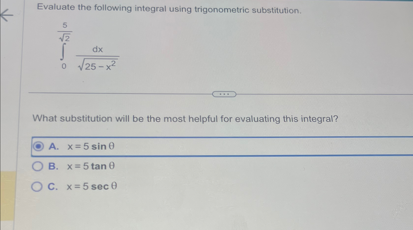 Solved Evaluate the following integral using trigonometric | Chegg.com