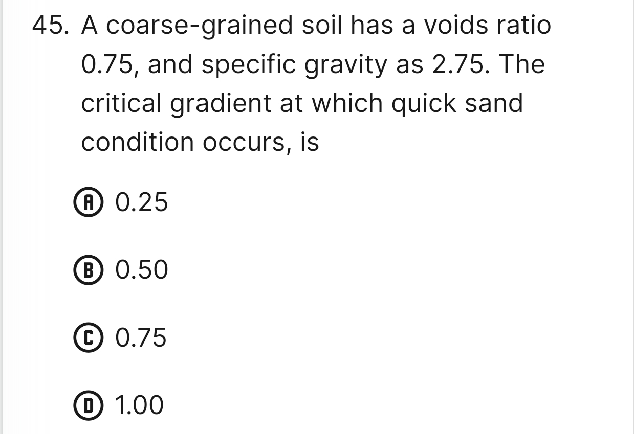 Solved A coarse-grained soil has a voids ratio 0.75 , ﻿and | Chegg.com