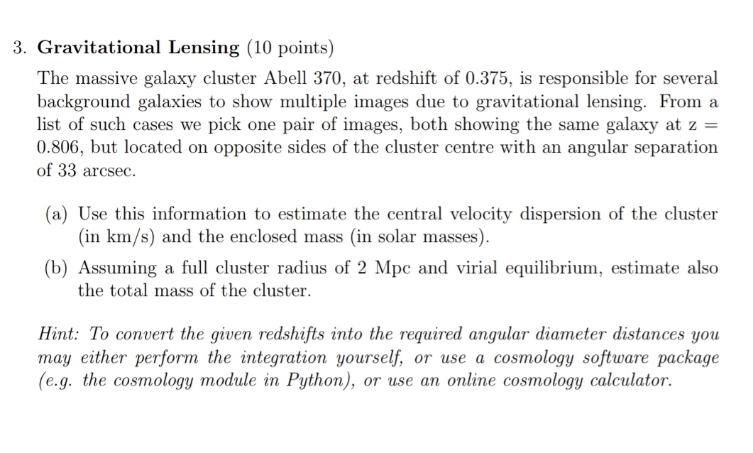 Solved Gravitational Lensing (10 ﻿points)The massive galaxy | Chegg.com