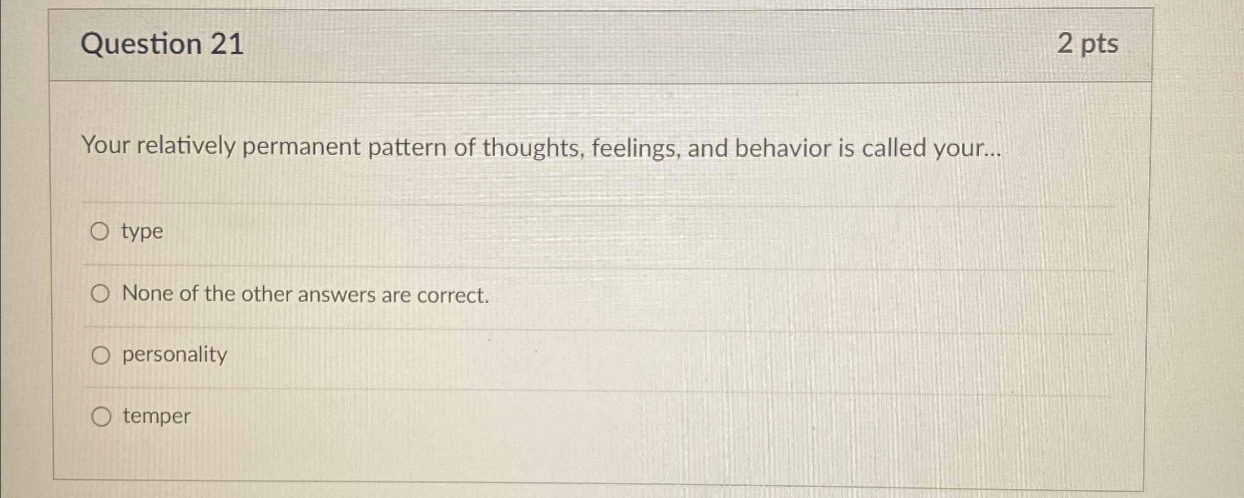 Solved Question 212 ﻿ptsYour relatively permanent pattern of | Chegg.com