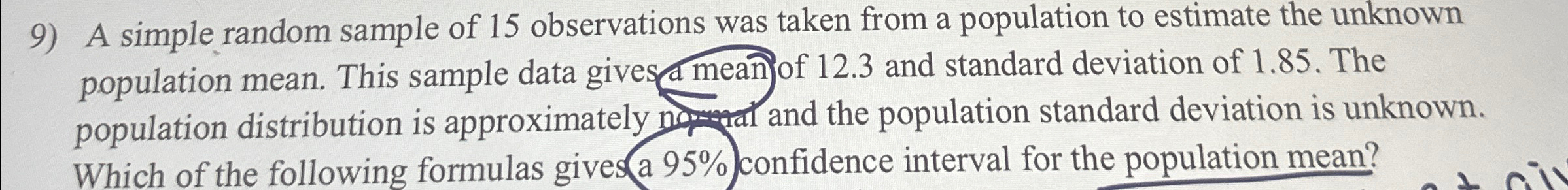 Solved A simple random sample of 15 ﻿observations was taken | Chegg.com