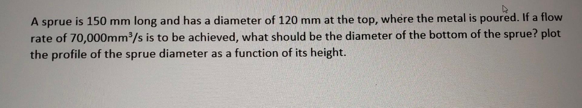 Solved a A sprue is 150 mm long and has a diameter of 120 mm | Chegg.com