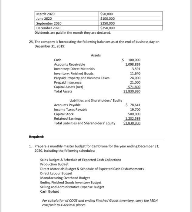 Solved Master Budget Case: CamDrone As part of the continued | Chegg.com