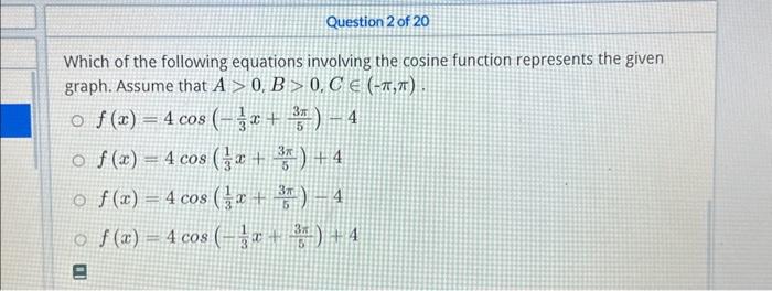 Solved Which of the following equations involving the cosine | Chegg.com