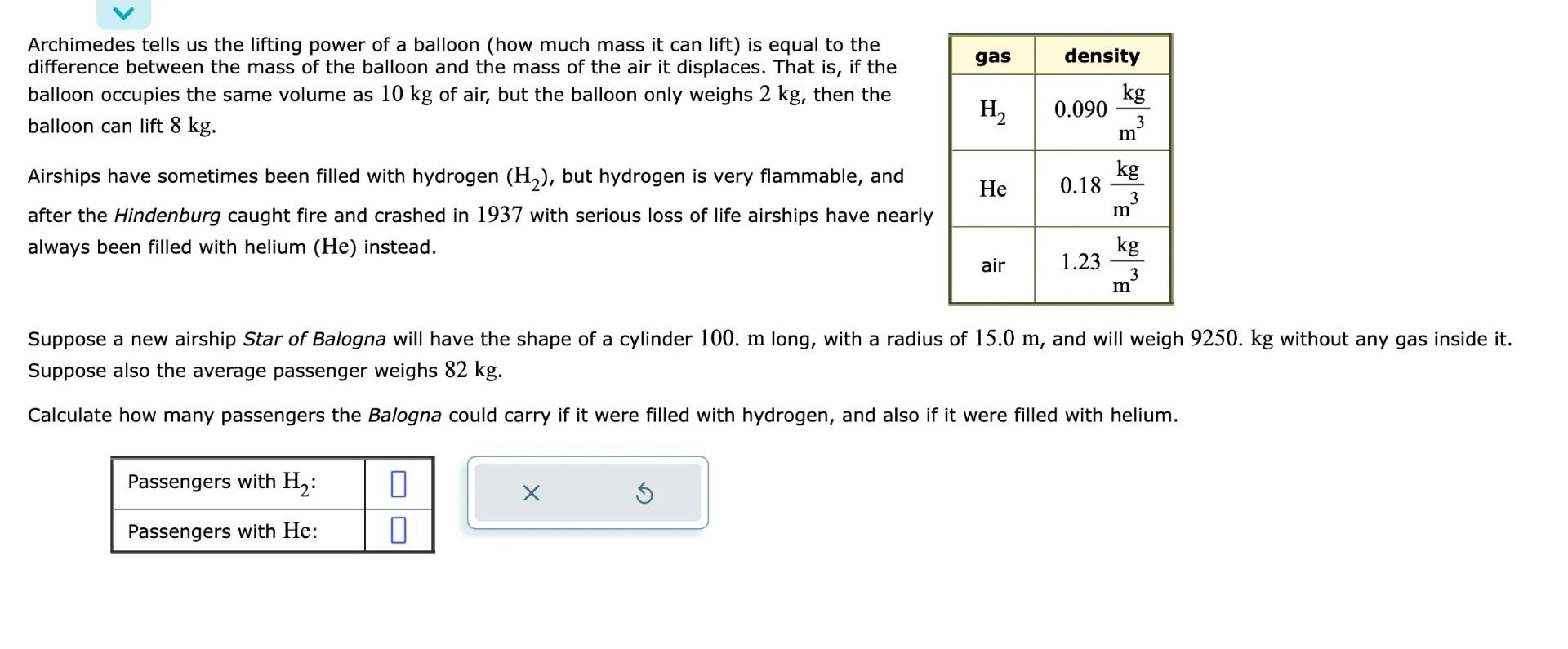 Solved Archimedes tells us the lifting power of a balloon | Chegg.com