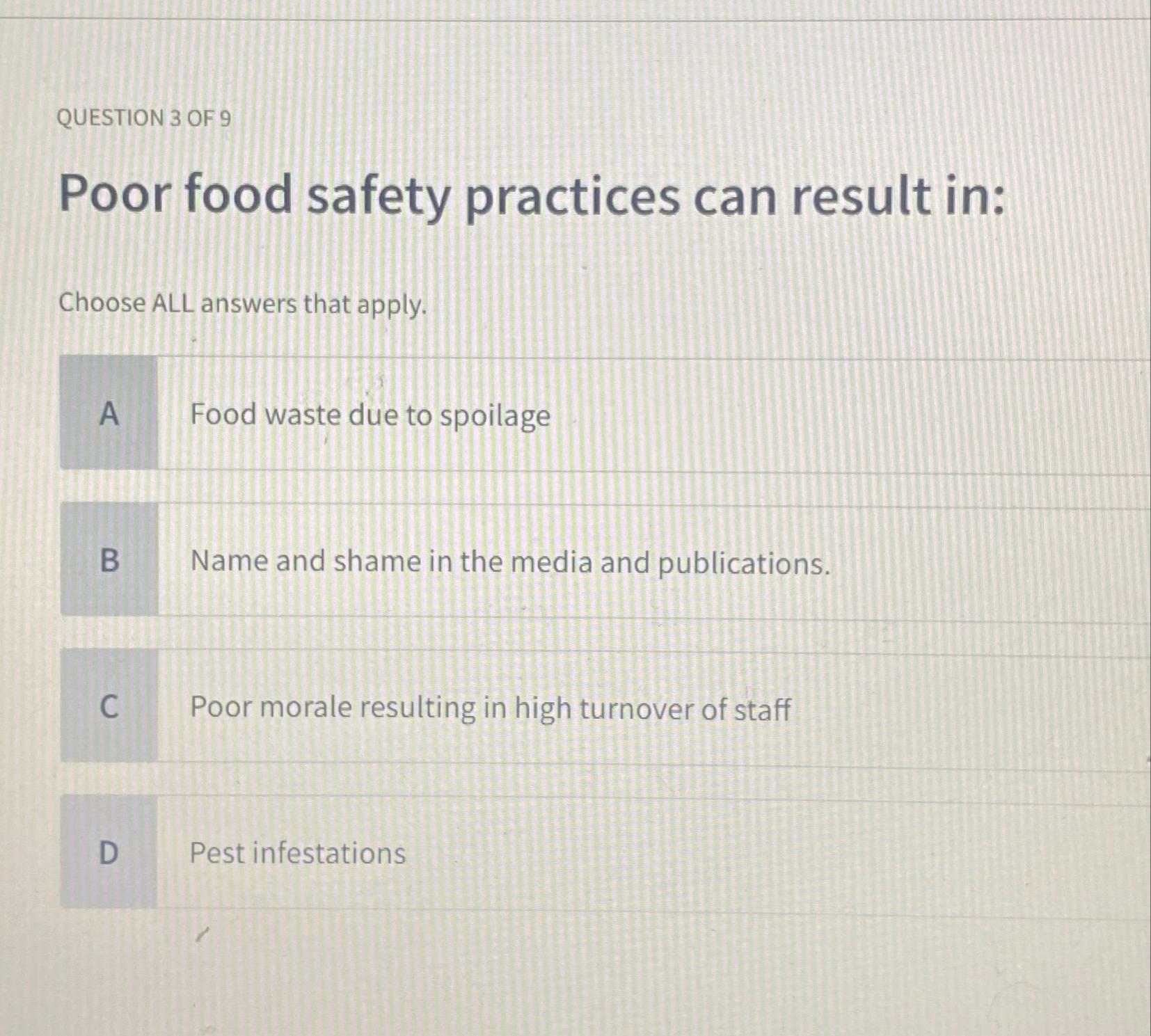 Solved QUESTION 3 ﻿OF 9Poor food safety practices can result | Chegg.com