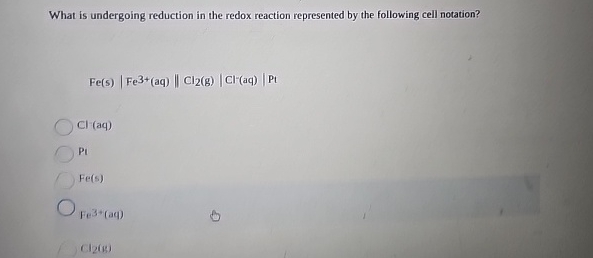 Solved What is undergoing reduction in the redox reaction | Chegg.com