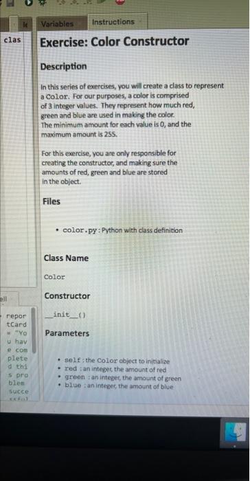 Solved Exercise: Color Constructor Description In this | Chegg.com