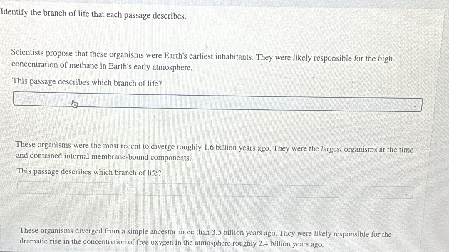 Solved Identify the branch of life that each passage | Chegg.com
