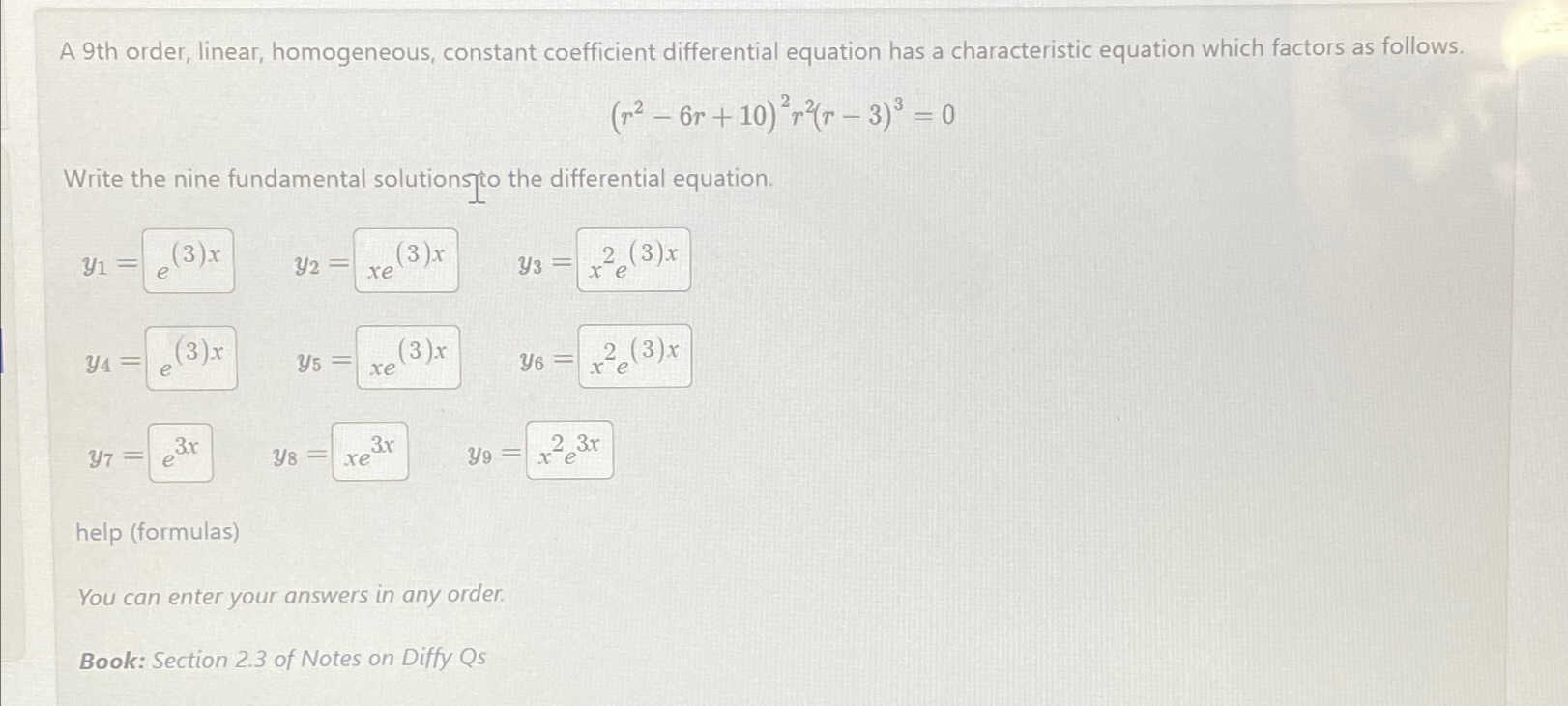 Solved A 9th Order Linear Homogeneous Constant