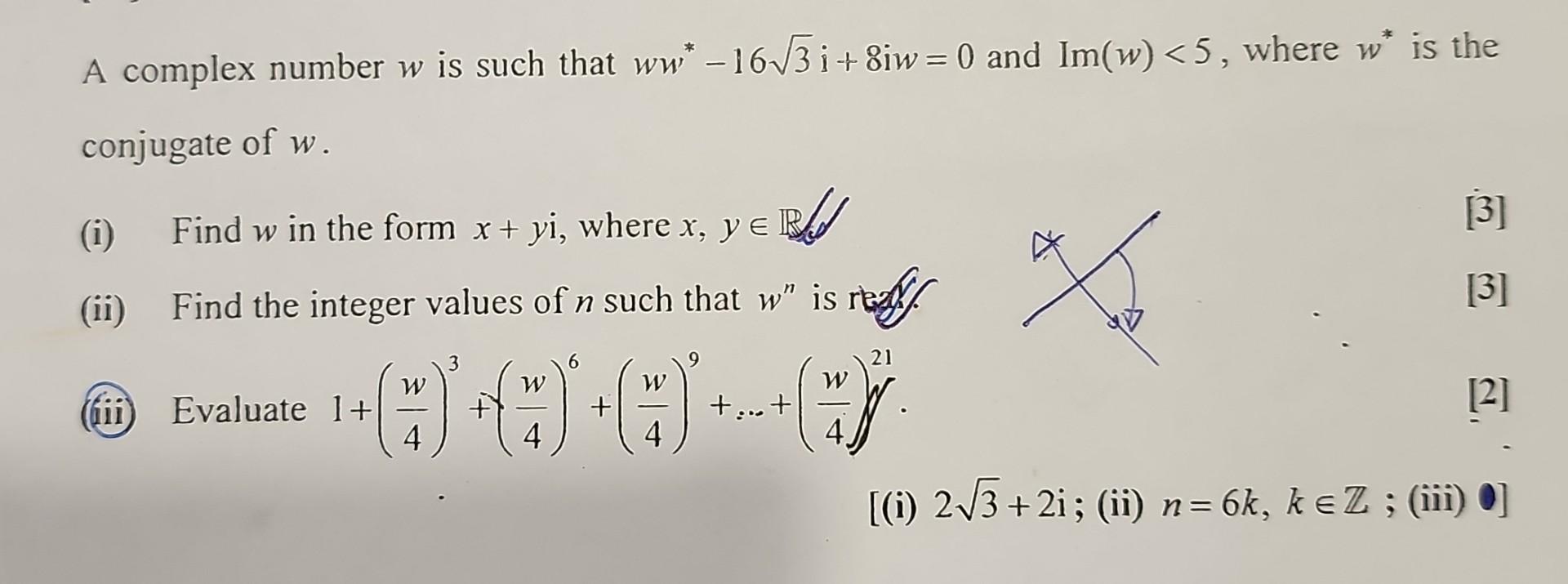 Solved A complex number w is such that ww∗−163i+8iw=0 and | Chegg.com
