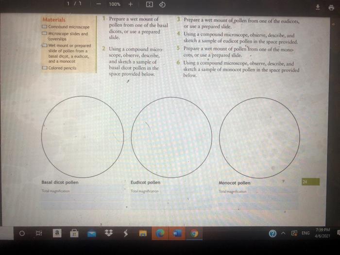 1 / 1 100% + © 1 - Prepare a wet mount of pollen from | Chegg.com