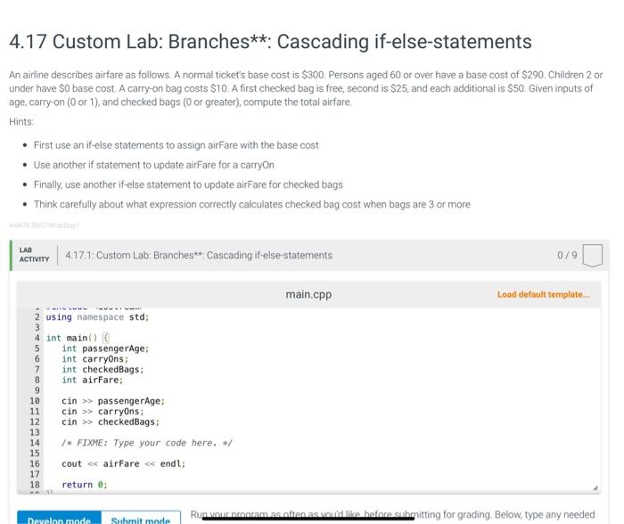 Solved 4.17 Custom Lab: Branches ∗∗: Cascading | Chegg.com