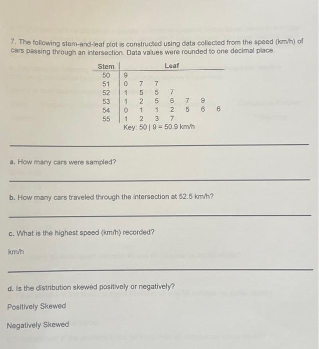7. The following stem-and-leaf plot is constructed | Chegg.com