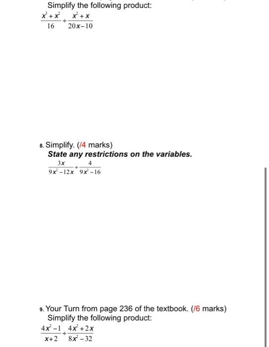 Solved Simplify the following product: 16x3+x2+20x−10x2+x 8. | Chegg.com