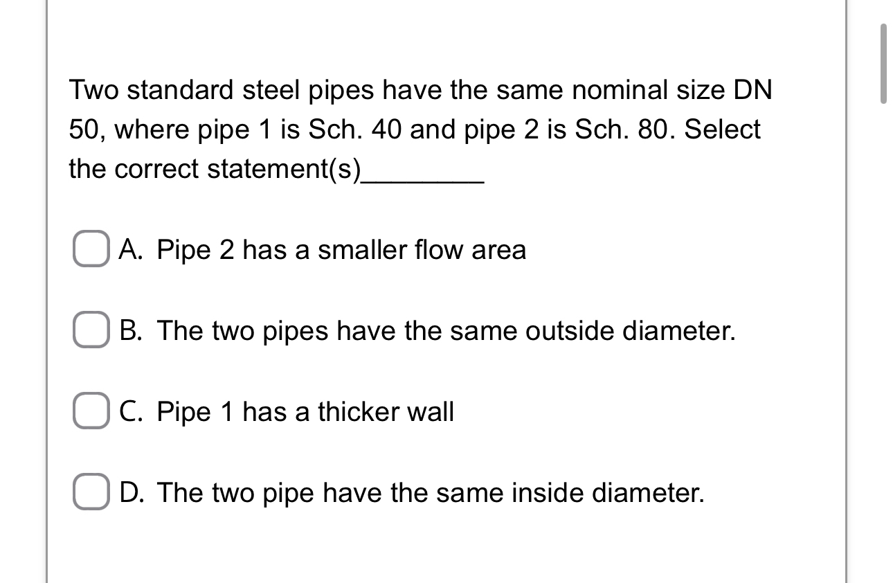 Solved Two standard steel pipes have the same nominal size | Chegg.com