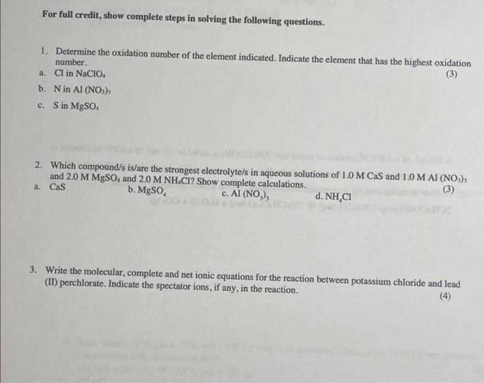 1. Determine the oxidation number of the element | Chegg.com
