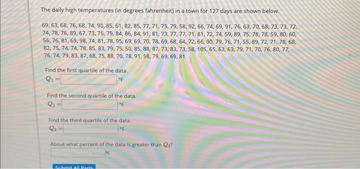 Solved The daily high temperatures (in degrees fahrenheit) | Chegg.com