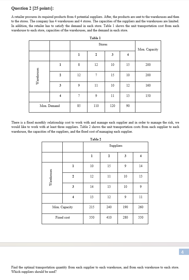 Solved Question 2 [25 ﻿points]:A retailer procures its | Chegg.com
