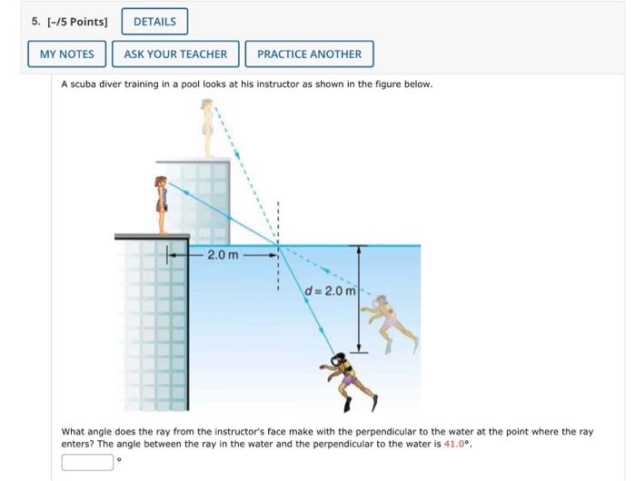 Solved A scuba diver training in a pool looks at his | Chegg.com