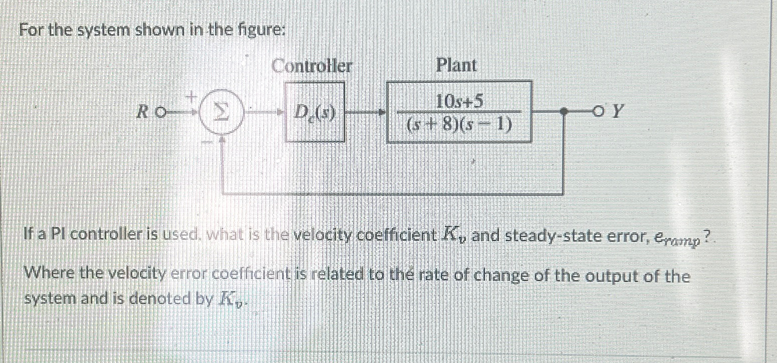 Solved For the system shown in the figure:If a PI controller | Chegg.com