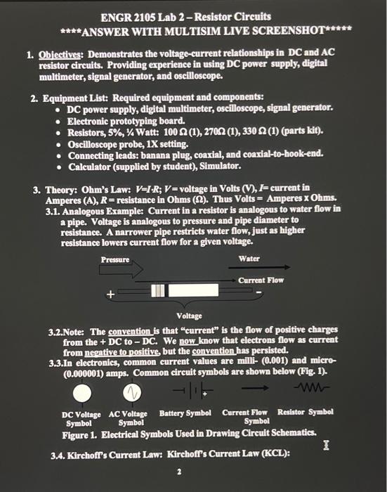Solved ENGR 2105 Lab 2-Resistor Circuits **** ANSWER WITH | Chegg.com
