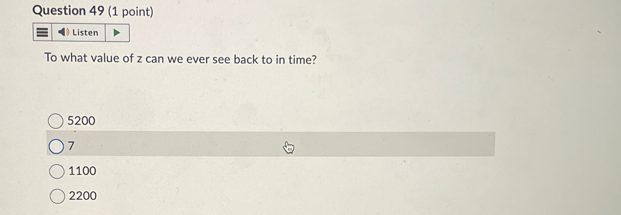 Solved Question 49 (1 ﻿point)ListenTo what value of z ﻿can | Chegg.com