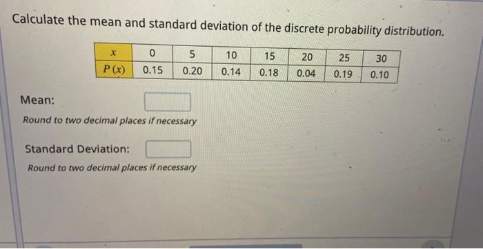 Solved Calculate the mean and standard deviation of the | Chegg.com