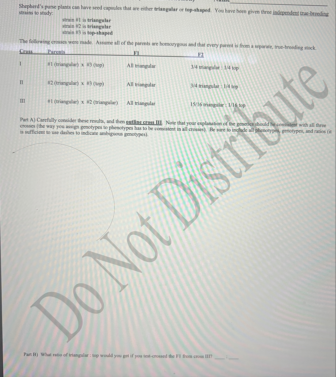 Solved Shepherd's purse plants can have seed capsules that | Chegg.com