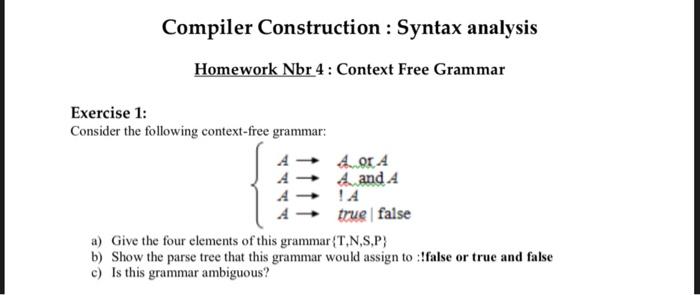 Solved Compiler Construction : Syntax analysis Homework Nbr | Chegg.com