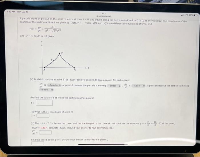 Solved A particle starts at point A on the positive a akels | Chegg.com