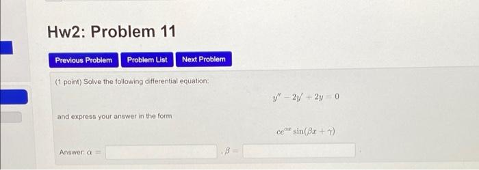 Hw2: Problem 11 Previous Problem Problem List Next | Chegg.com