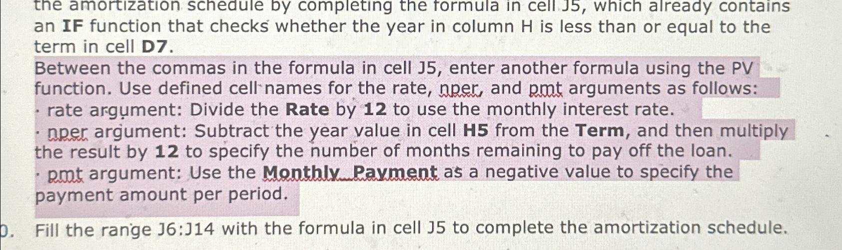 Solved the amortization schedule by completing the formula | Chegg.com
