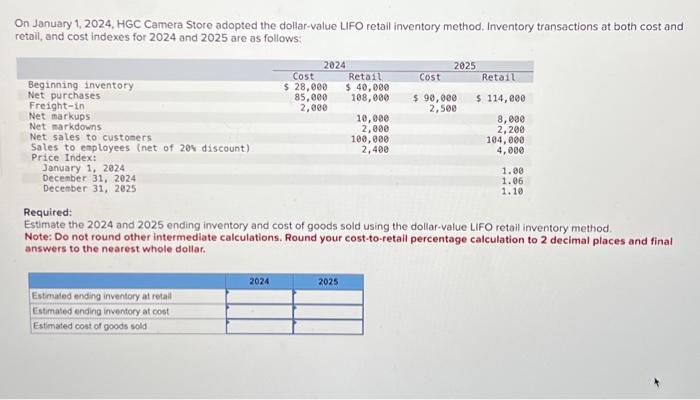Solved On January 1, 2024, HGC Camera Store adopted the | Chegg.com
