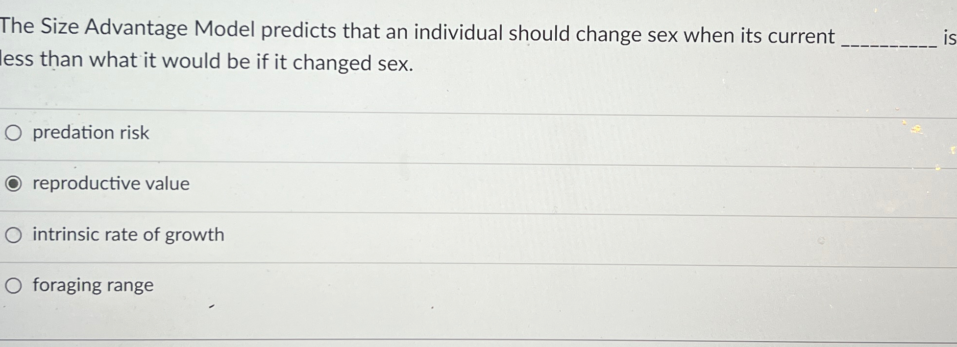 Solved The Size Advantage Model predicts that an individual | Chegg.com