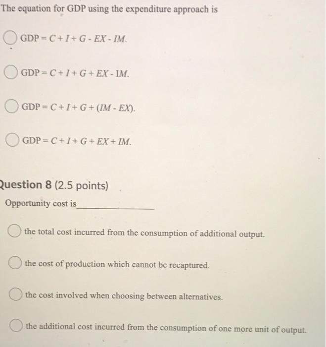 Solved The equation for GDP using the expenditure approach | Chegg.com
