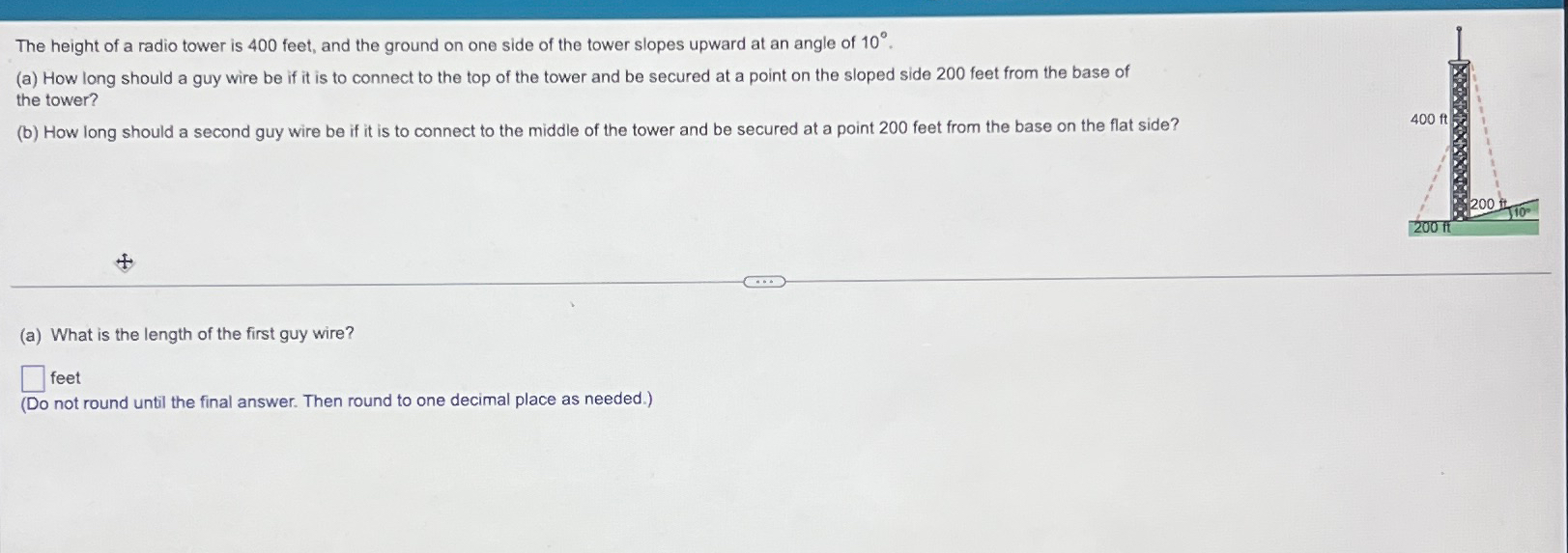 Solved The height of a radio tower is 400 ﻿feet, and the | Chegg.com