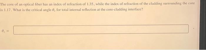 Solved The core of an optical fiber has an index of | Chegg.com