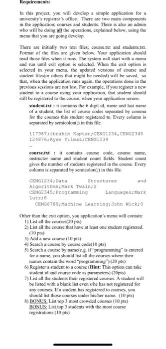 Solved Requirements: In this project, you will develop a | Chegg.com