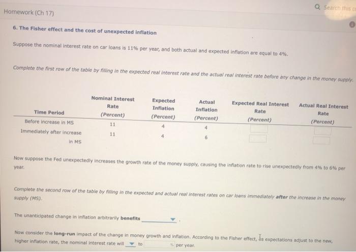 Solved Q Searches Homework (Ch 17) 6. The Fisher effect and | Chegg.com