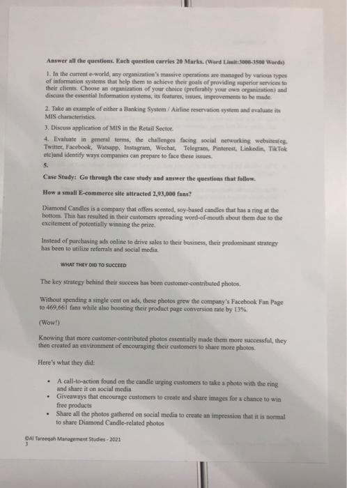 Solved Answer all the questions. Each question carries 20 | Chegg.com