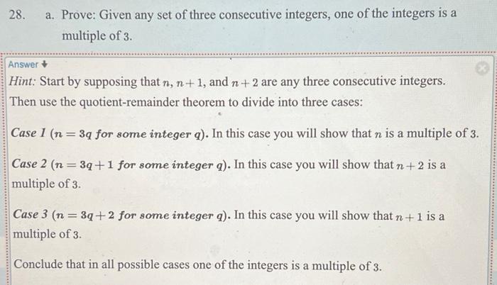 Solved 28. a. Prove: Given any set of three consecutive | Chegg.com