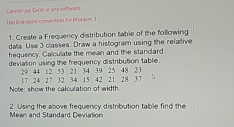 Cannot use Excel or any software | Chegg.com