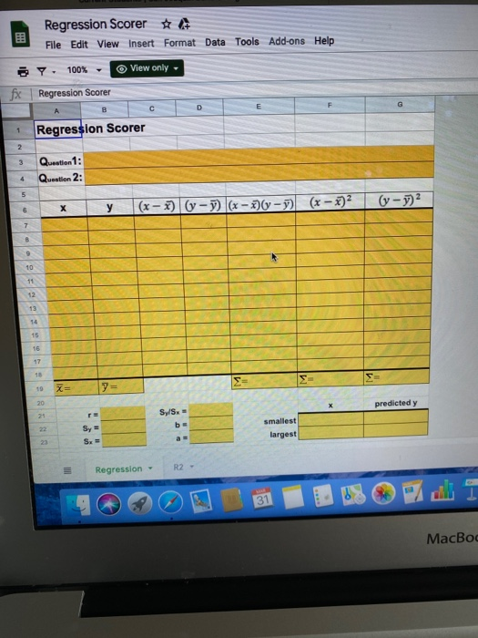Solved Regression Scorer 4 File Edit View Insert Format Data | Chegg.com