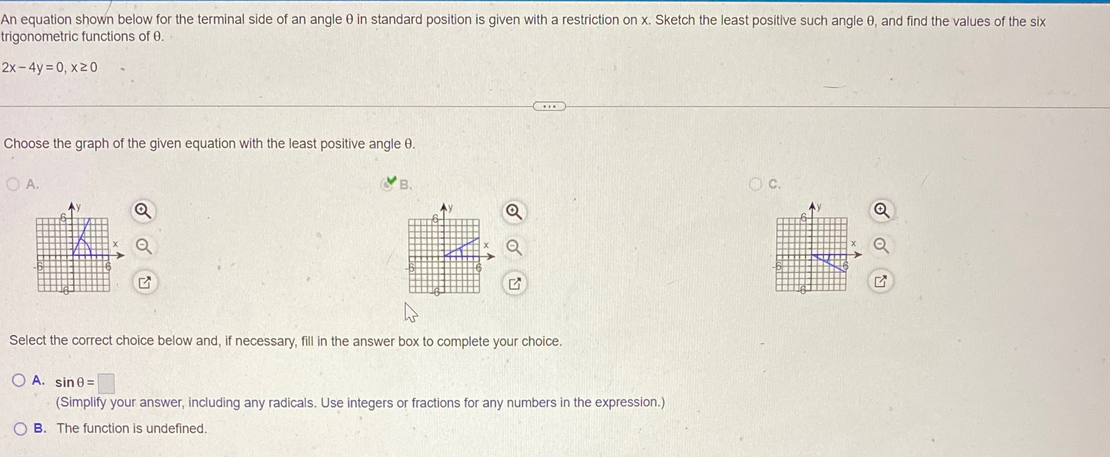 [Solved]: An equation shown below for the terminal side of a