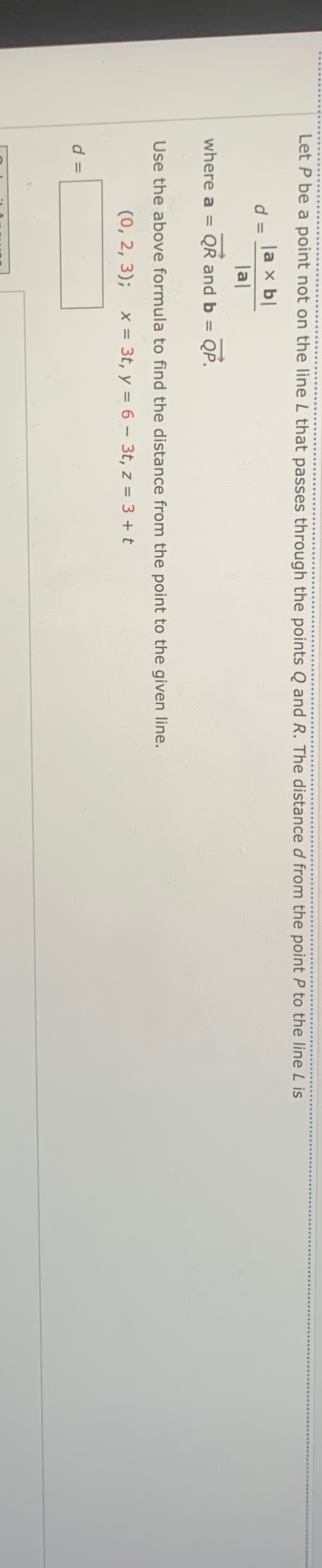 Solved Let P ﻿be a point not on the line L ﻿that passes | Chegg.com