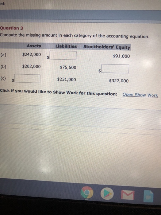 Solved nt Question 3 Compute the missing amount in each | Chegg.com