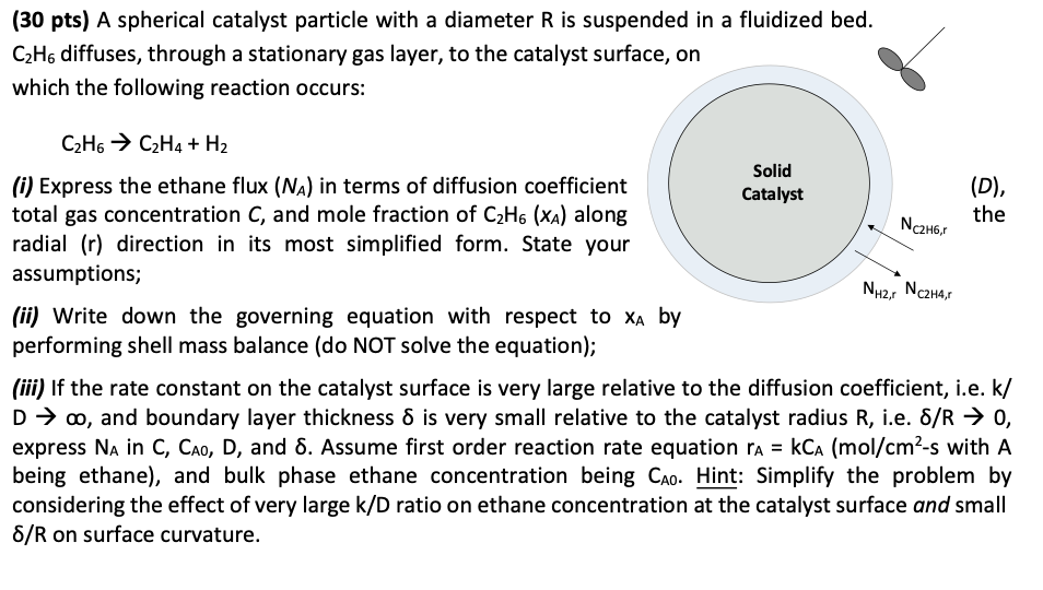 Solved ( 30 ﻿pts) ﻿A spherical catalyst particle with a | Chegg.com