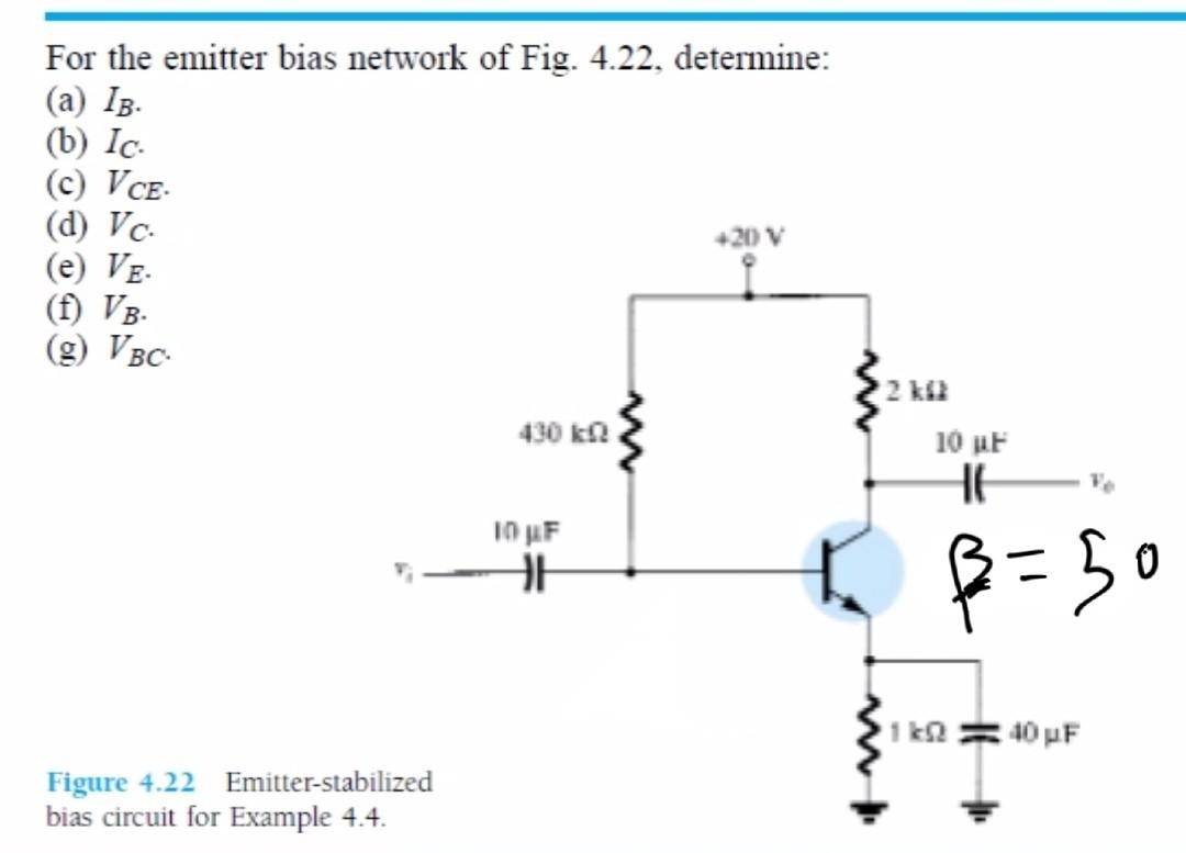 Solved For the emitter bias network of Fig. 4.22. determine: | Chegg.com
