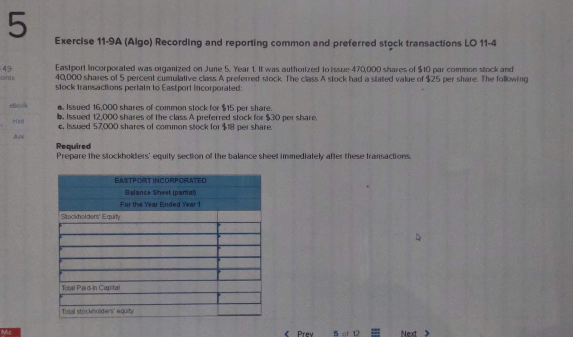Solved Exercise 11-9A (Algo) Recording and reporting common | Chegg.com